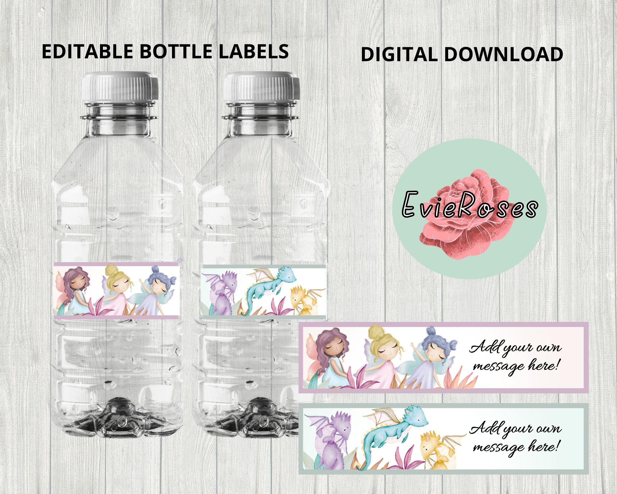 Mythical Creature Bottle Labels Fairy and Dragon Joint Party - Etsy