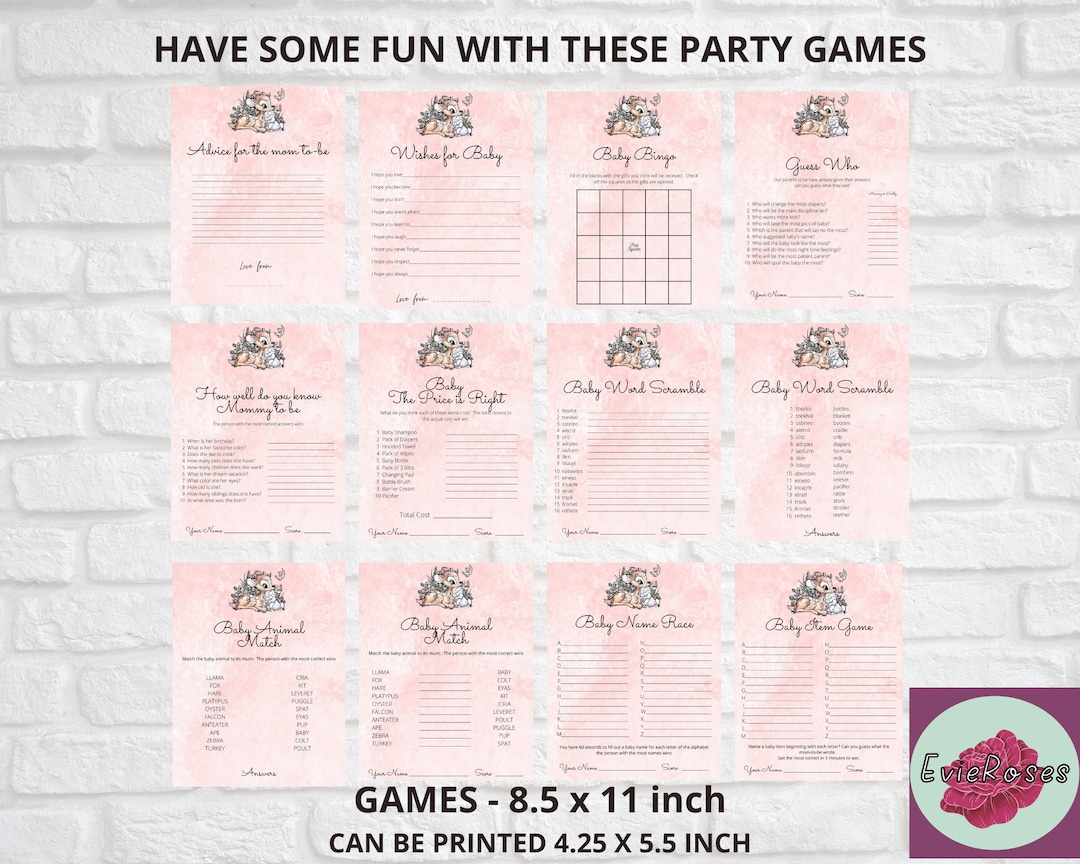 Pink Deer Baby Shower Games Bundle: Watercolor Activities (digital ...
