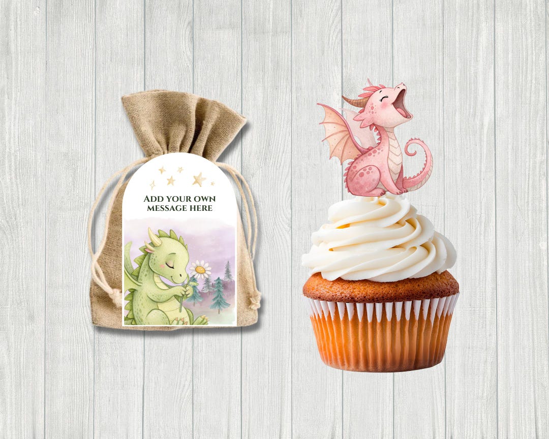 Girls Dragon Favor Tags and Cake Toppers: Mythical Creature Gift Tags ...