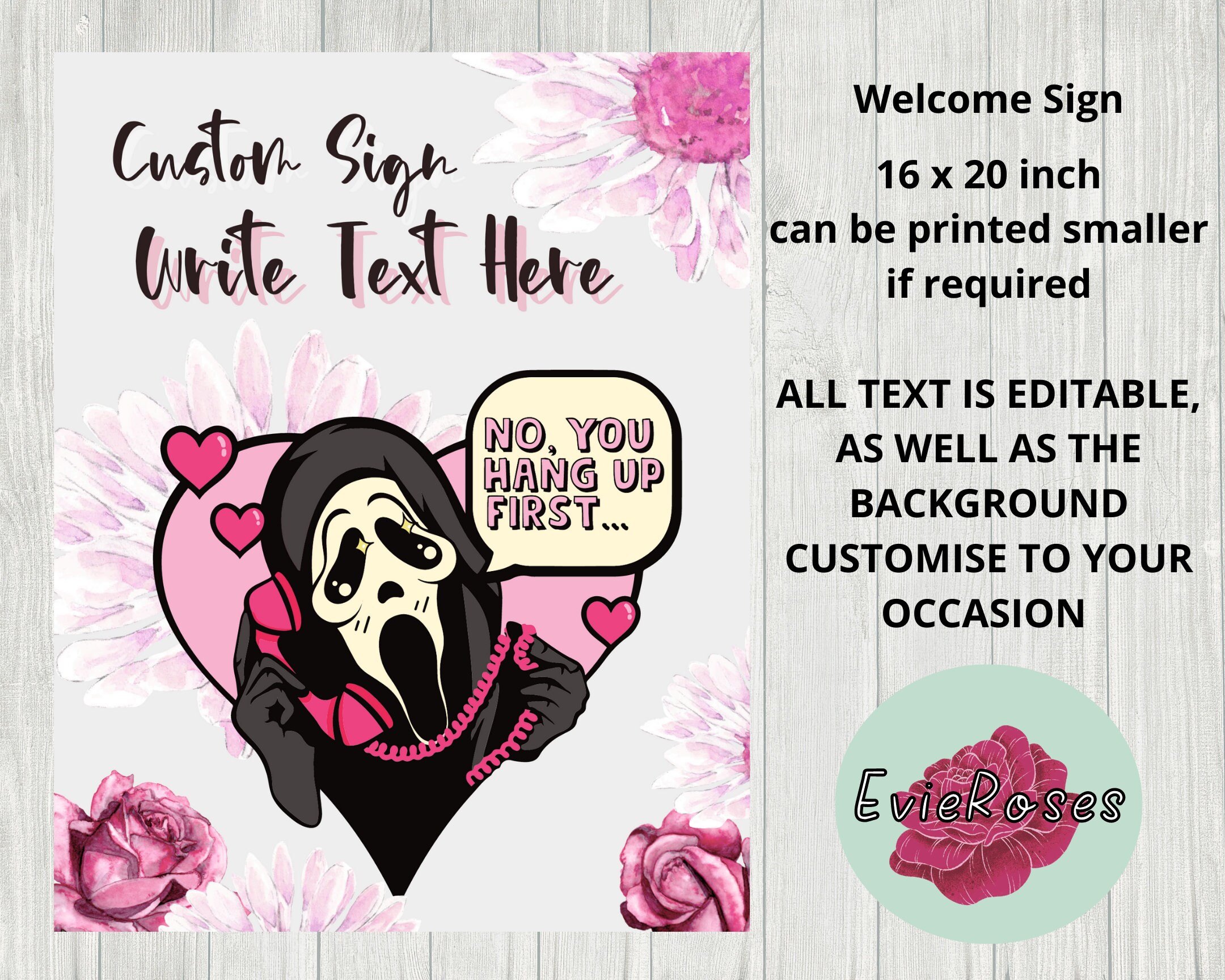 Scream Birthday Bundle Editable Ghost Face Welcome Signs - Etsy