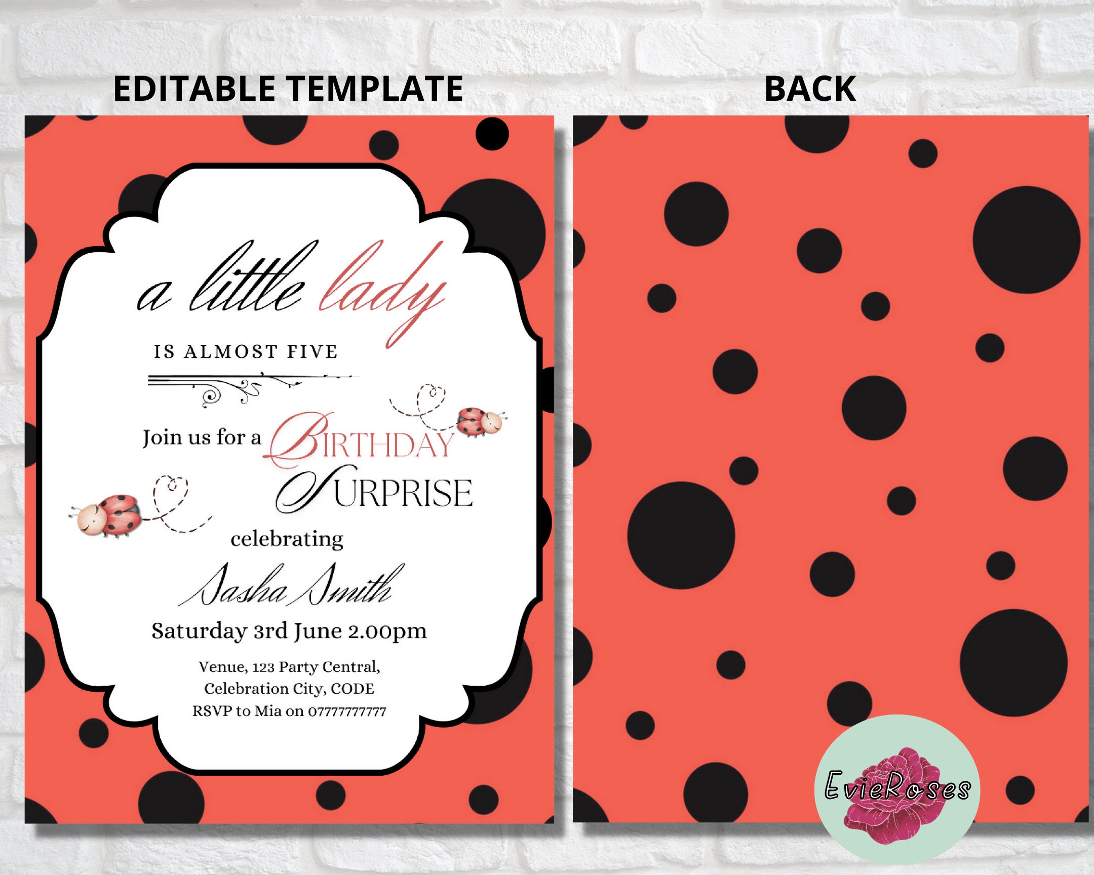Ladybug Birthday Invite, Red and Black Lady Bug Mobile Text Evite ...