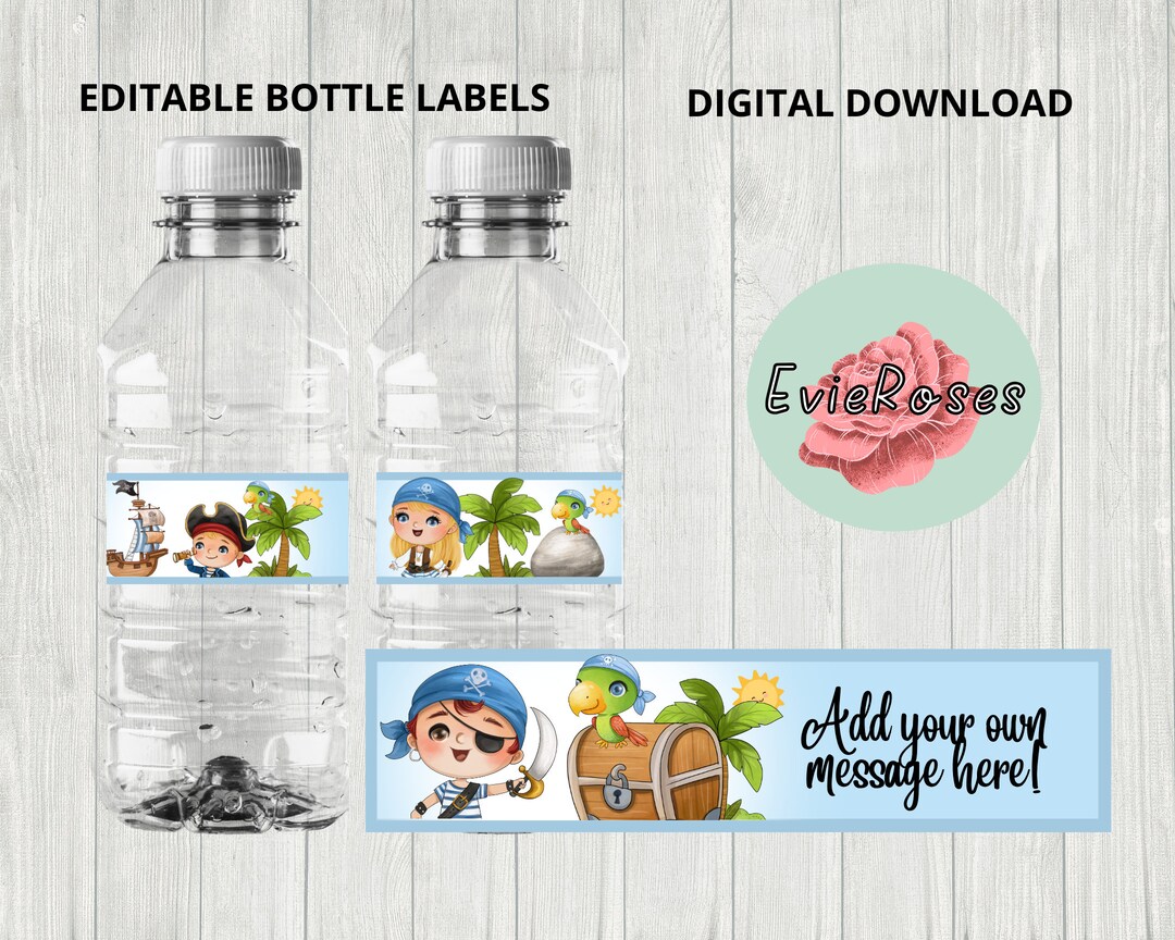 Pirate Party Bottle Labels: Blue Pirate Ship Birthday Decor (digital ...