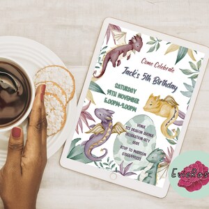 Dragon Birthday Party Bundle, Cute Dragon Invite, Baby Dragon Gift Tags ...