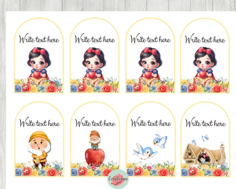 Snow White Party Decor Bundle: Cake Topper & Gift Tag (digital Download ...