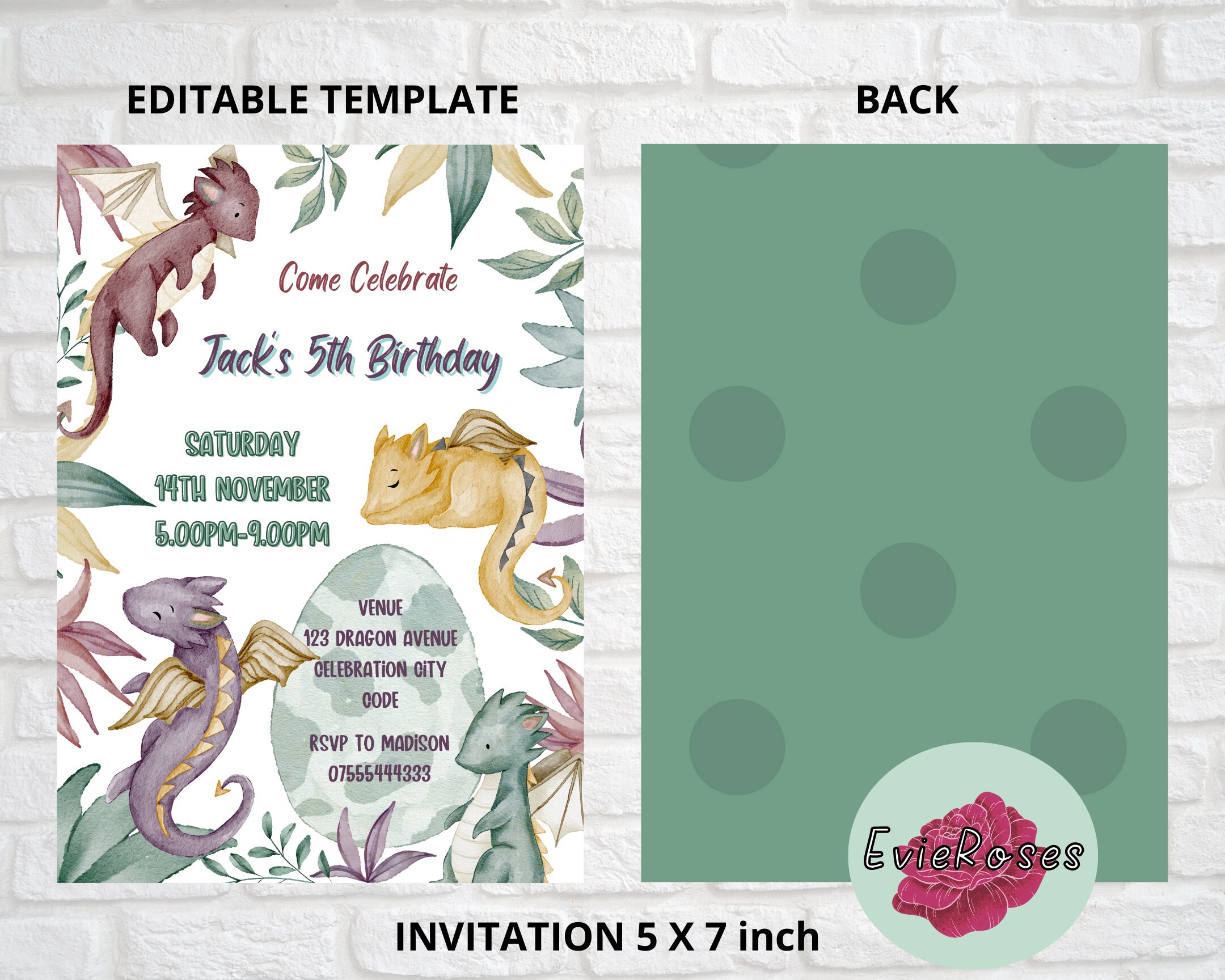Dragon Birthday Invitation, Cute Dragon Party Text Evite, Dragon Themed ...