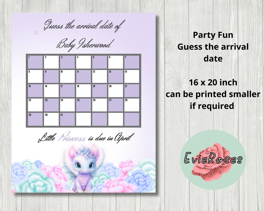 Girls Dragon Baby Shower Games, Purple Dragon Party Decor, Guess the ...