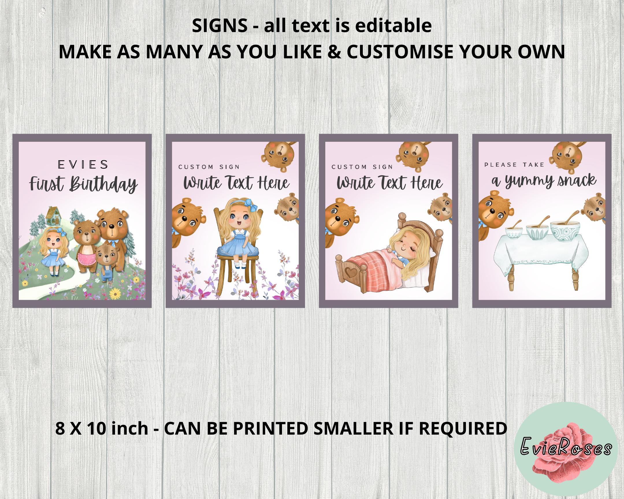 Goldilocks Birthday Party Decor: Story Time Printable Bundle (digital ...