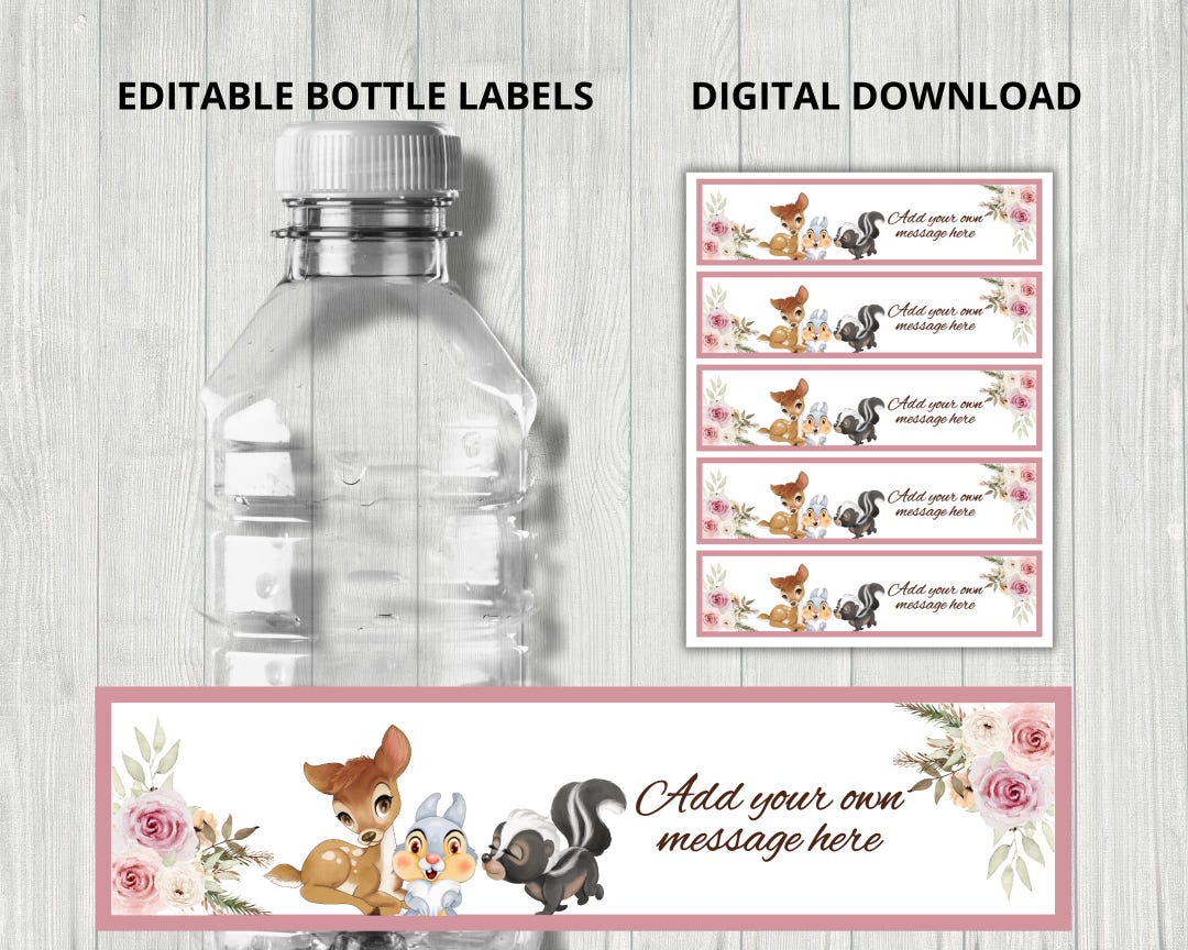 Bambi Baby Shower Bottle Labels: Pink Floral Decor (digital Download ...