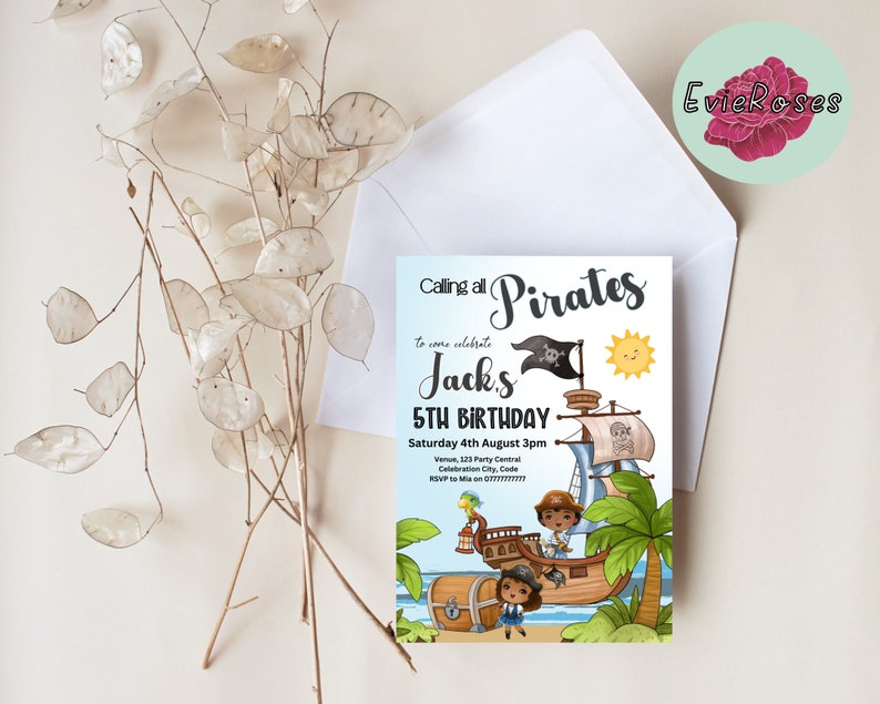 Pirate Invitation, African American Pirate Party Text Evite, Digital ...