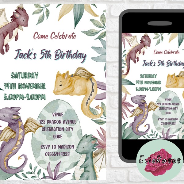 Dragon Birthday Invitation - Etsy Canada