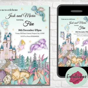 Mythical Creature Birthday Invite, Colorful Dragon and Fairy Party ...