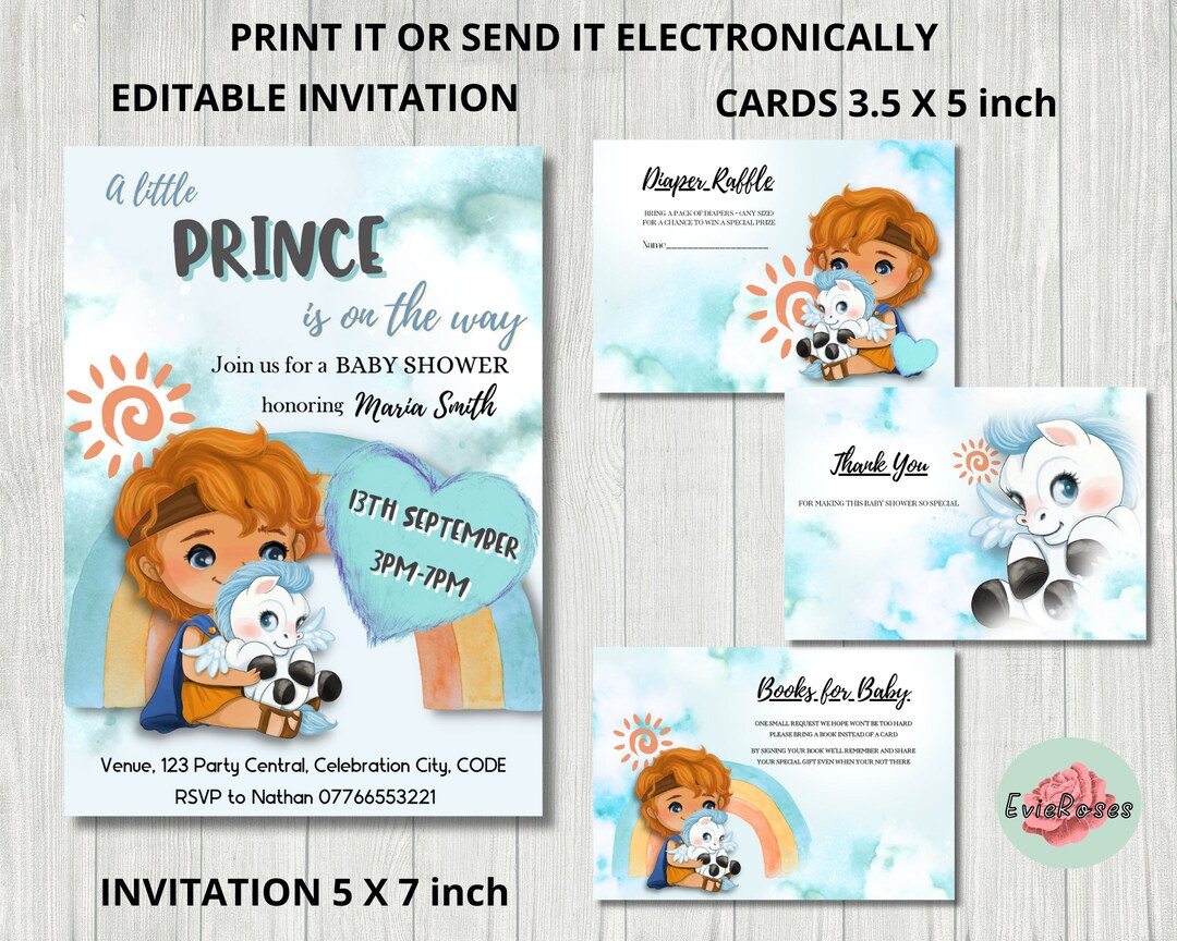 Prince Baby Shower Bundle, Hercules Baby Shower Evite, Superhero Party ...