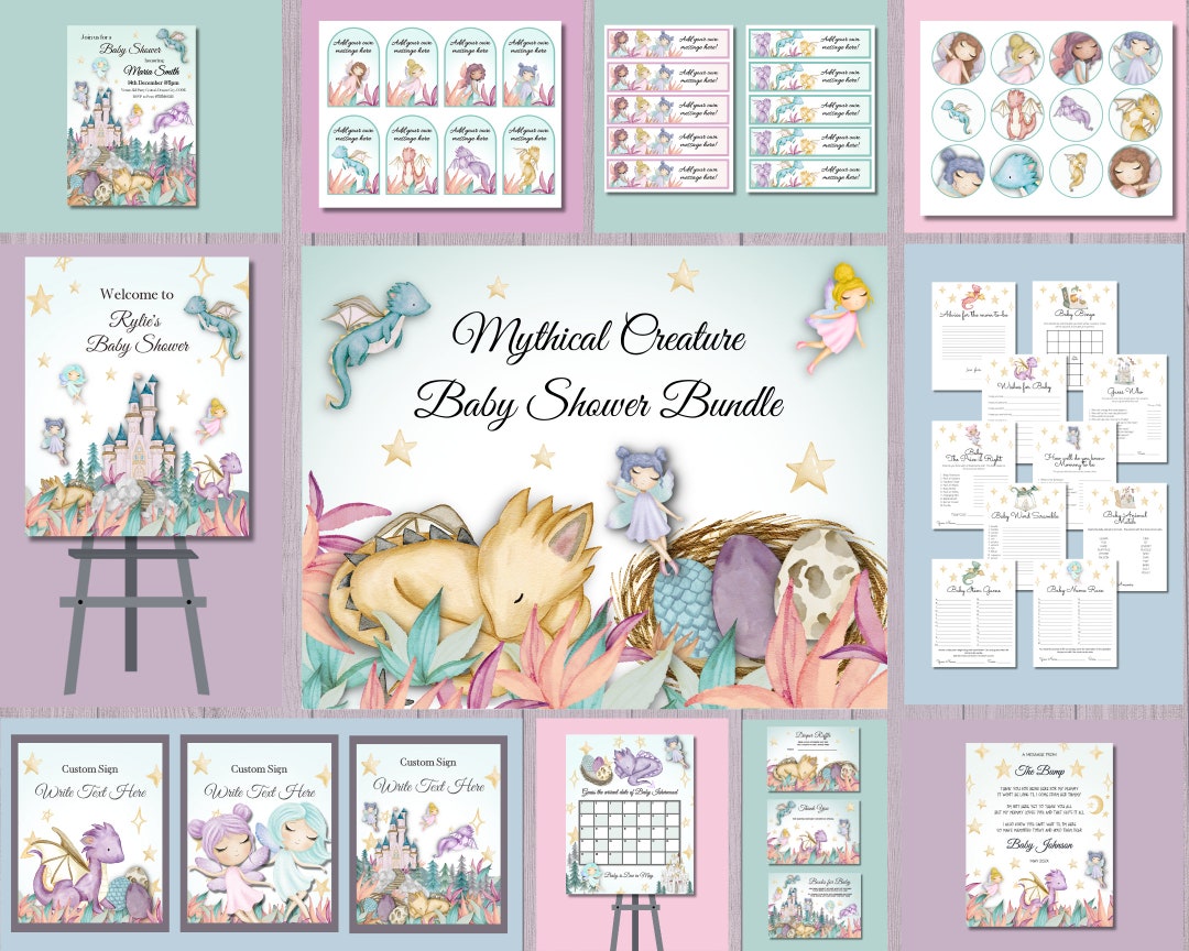 Mythical Creature Baby Shower Bundle, Colorful Dragon and Fairy Party ...
