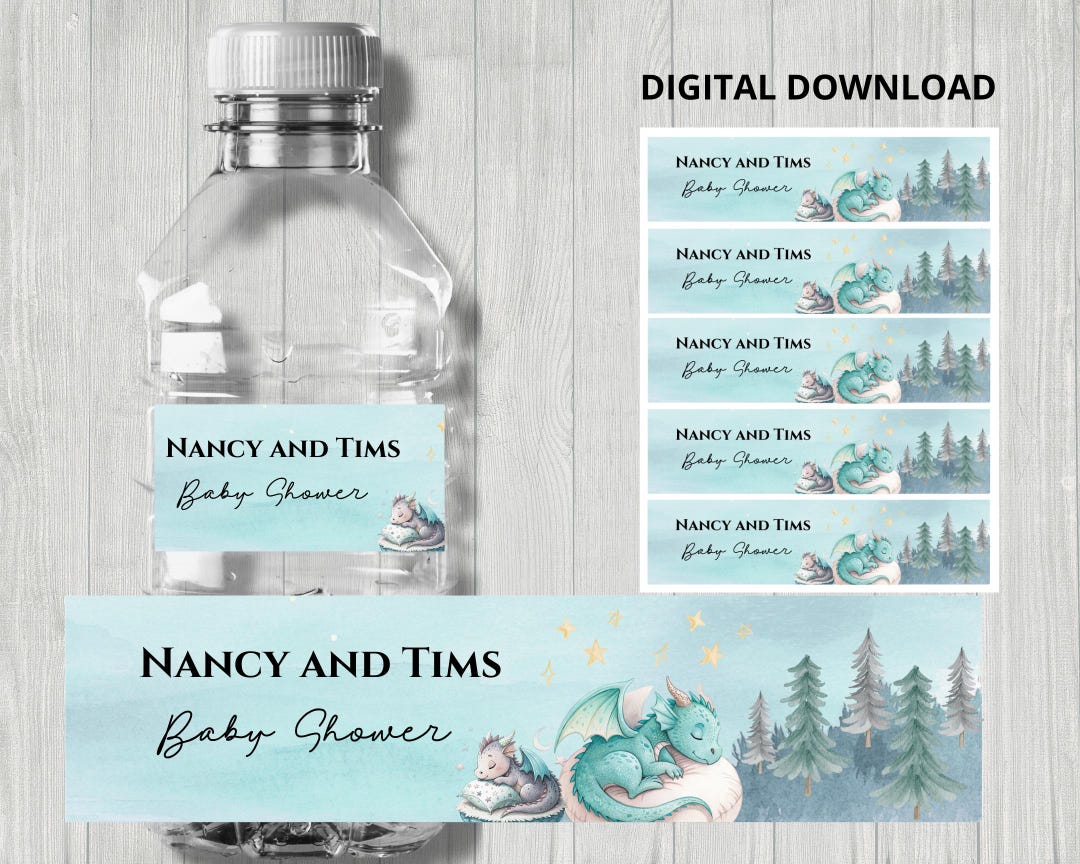 Dragon Bottle Label: Printable Mythical Creature Party Decor, Blue - Etsy