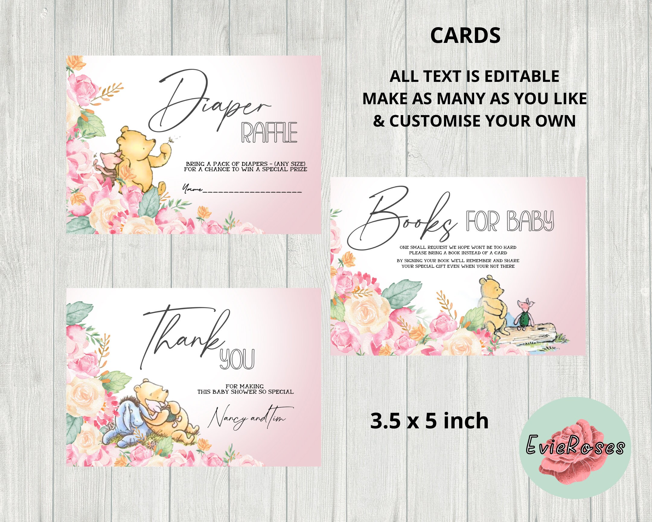 Pink Pooh Bear Baby Shower Bundle Editable Winnie the Pooh - Etsy
