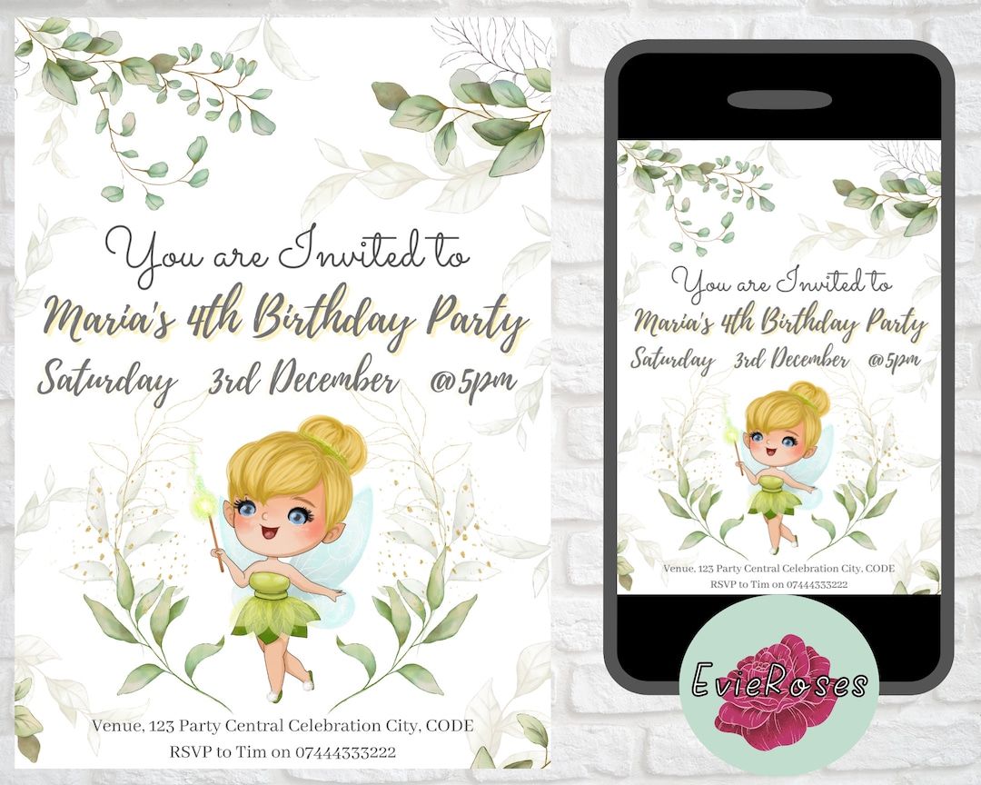 Invitación a la fiesta de Tinkerbell texto de cumpleaños de - Etsy España