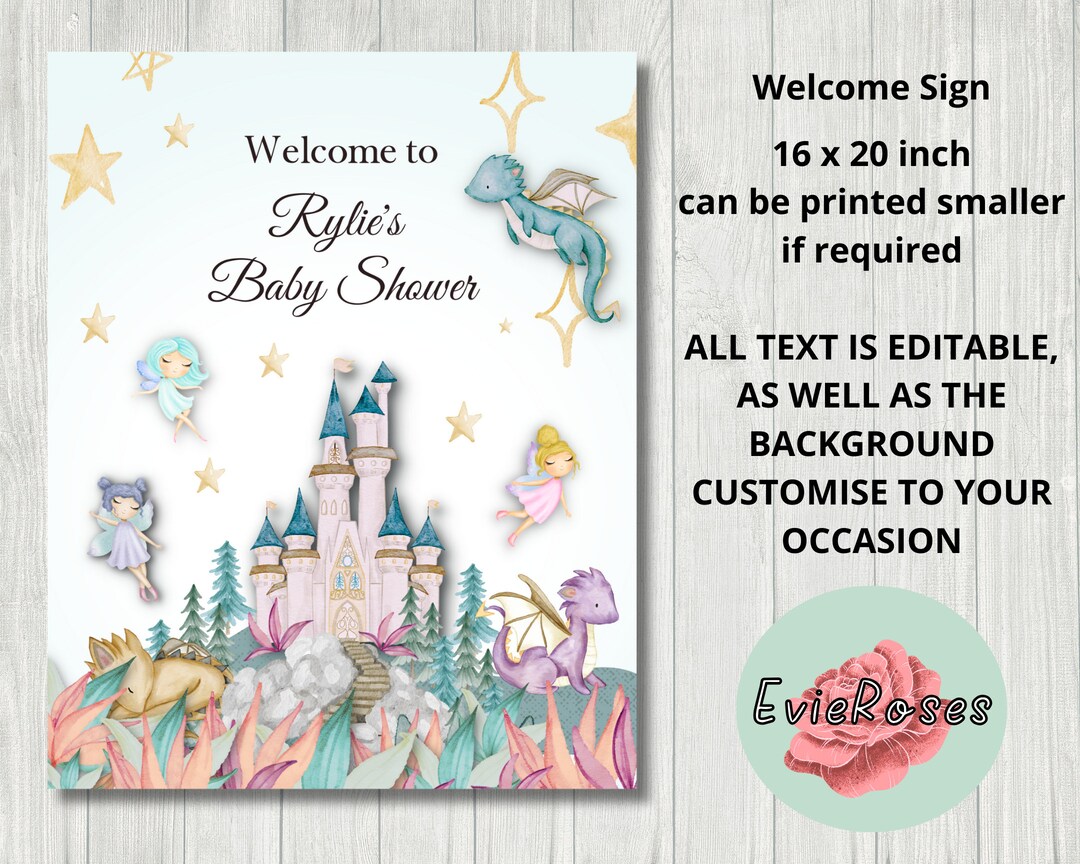 Mythical Creature Welcome Signs, Colorful Dragon and Fairy Party Decor ...
