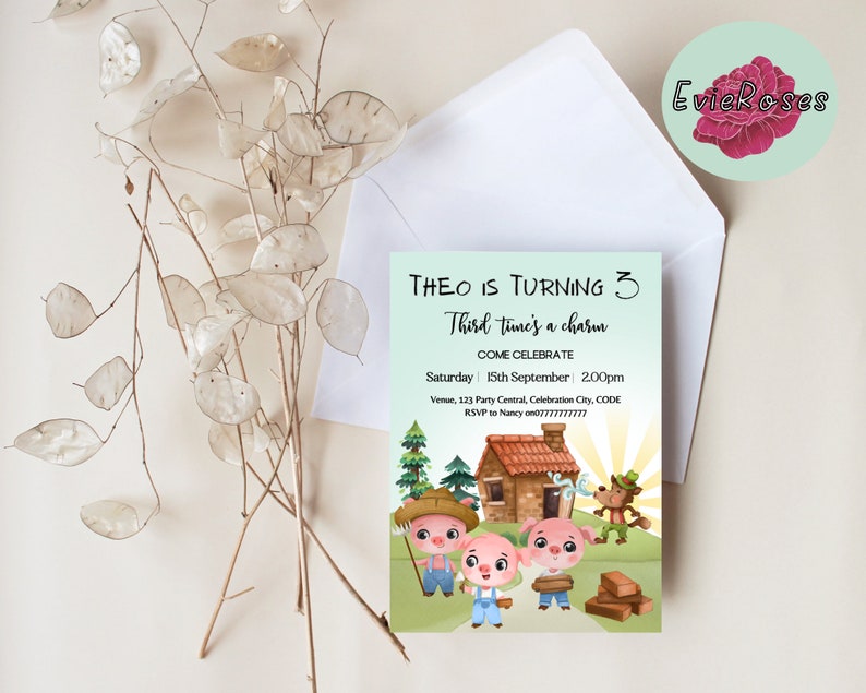 Three Little Pigs Invite Third Birthday Text Evite Cute - Etsy
