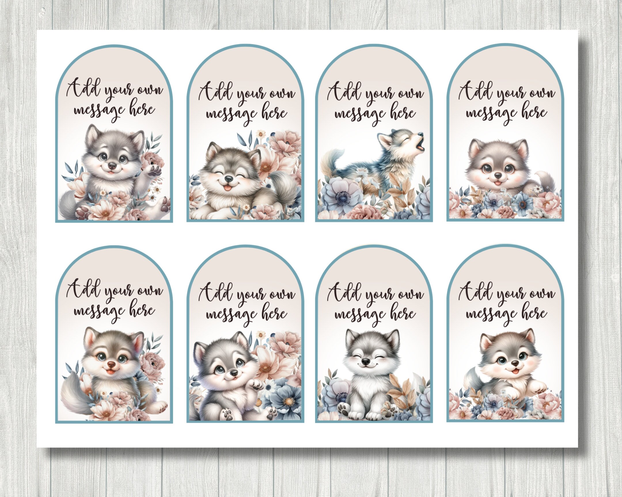 Wolf Gift Tags, Wolf Cub Cake Toppers, Blue and Beige Tags and Toppers ...