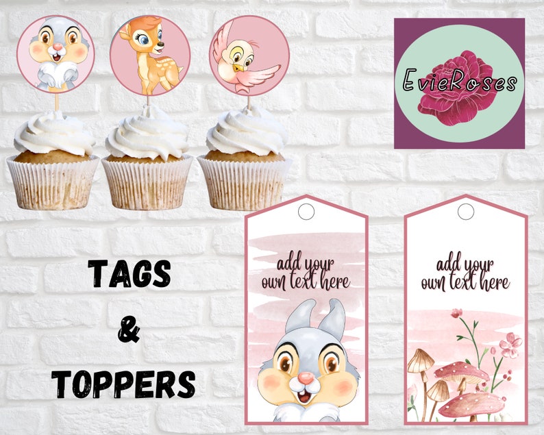 Bambi Birthday Bundle, Bambi Invite, Welcome Signs, Bottle Labels, Gift ...