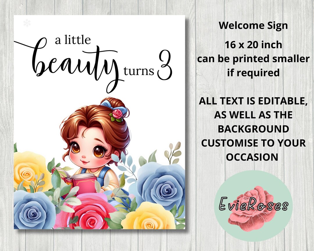 Princess Belle Welcome Sign, Beauty and the Beast Poster Pack ...