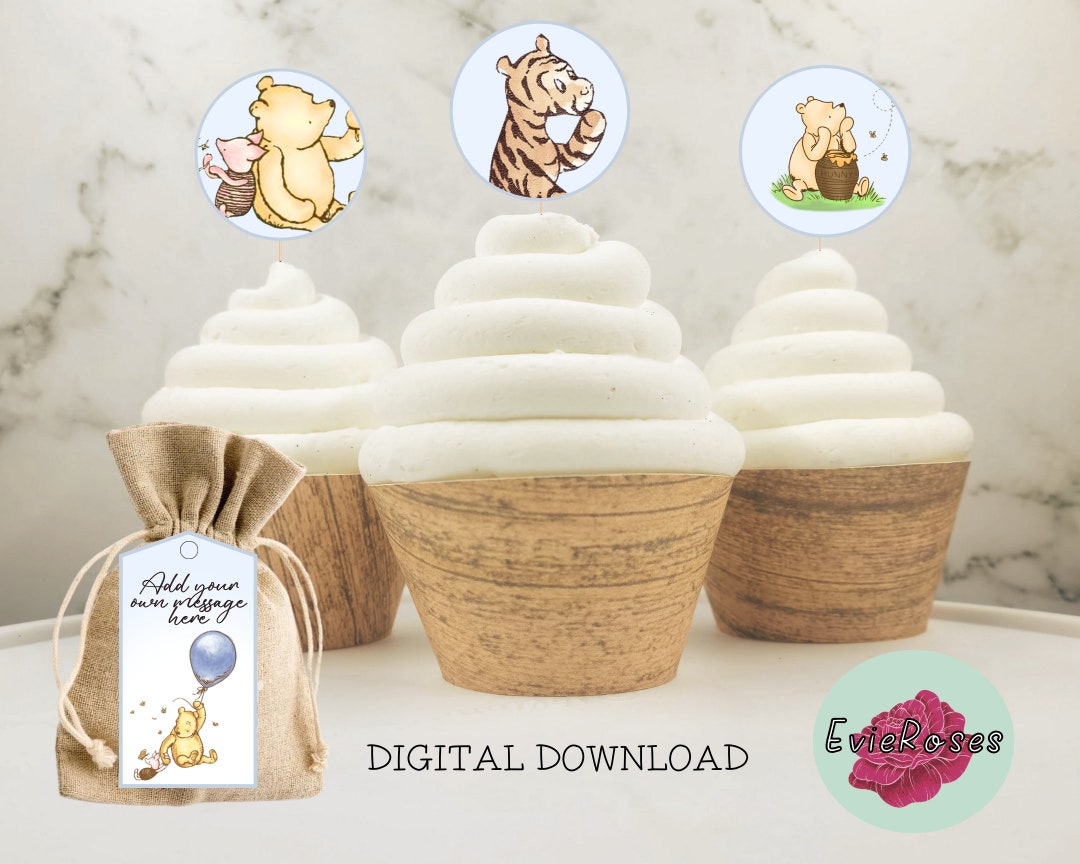 Classic Winnie Gift Tags and Cake Toppers, Baby Blue Pooh Bear Party ...