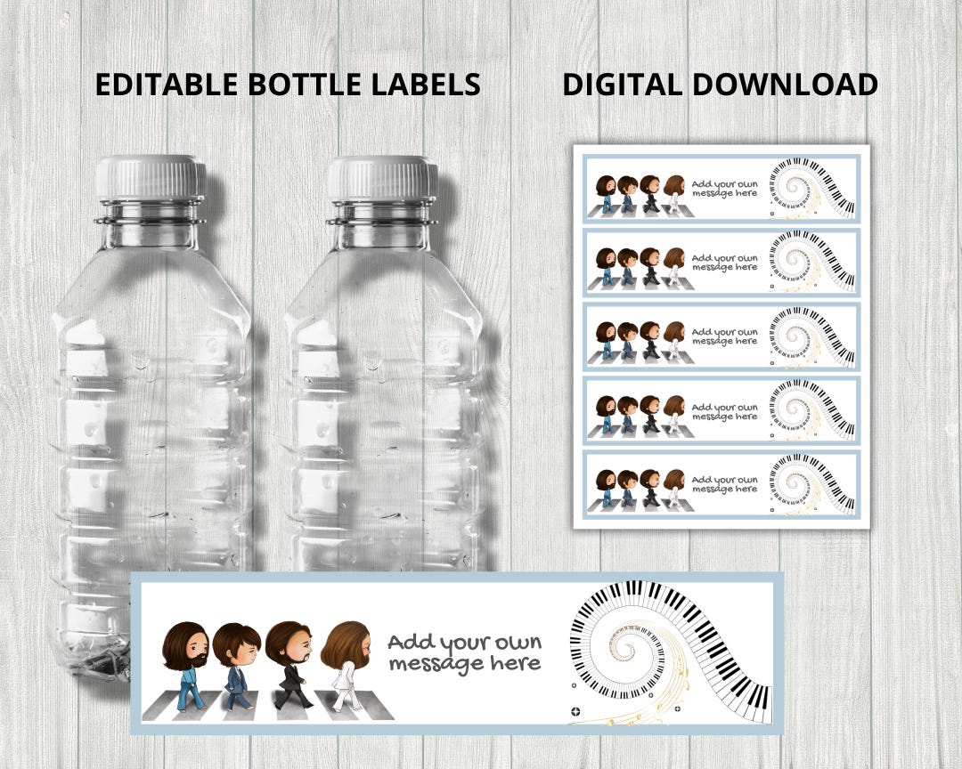 Rock Music Band Bottle Labels, Rock and Roll Party Decor, Dusty Blue ...