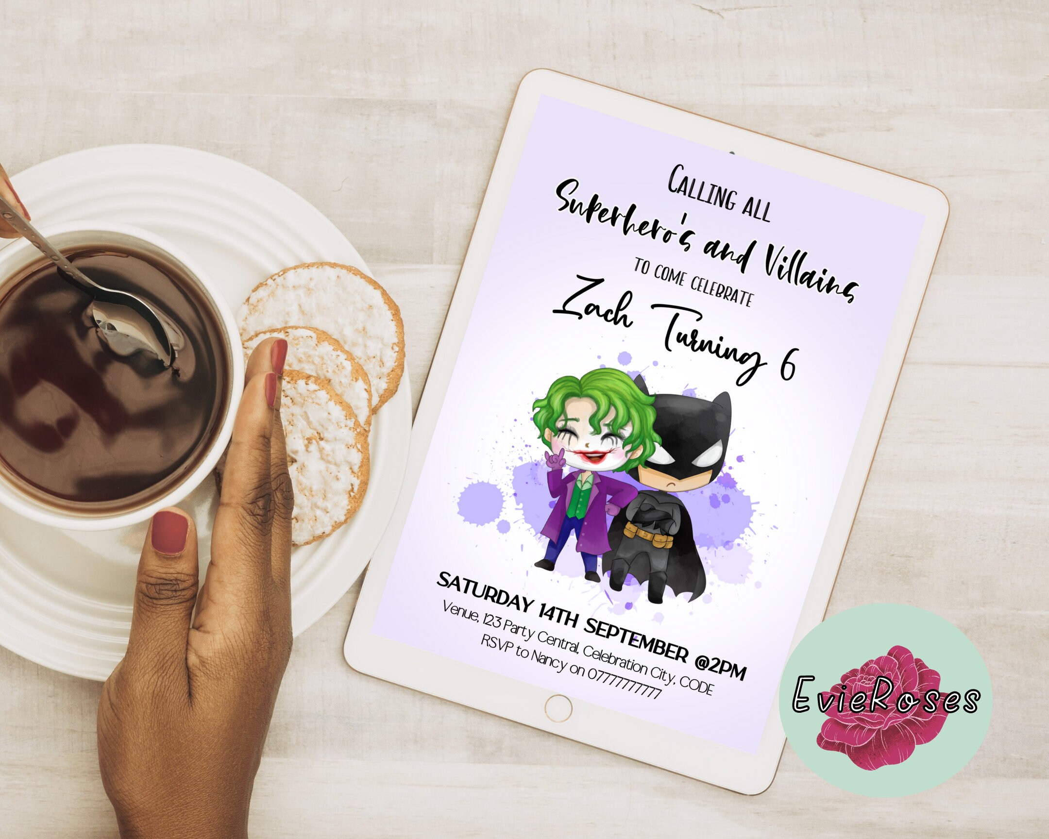 Superhero Villain Invite Cute Costume Party Text Evite Lilac - Etsy