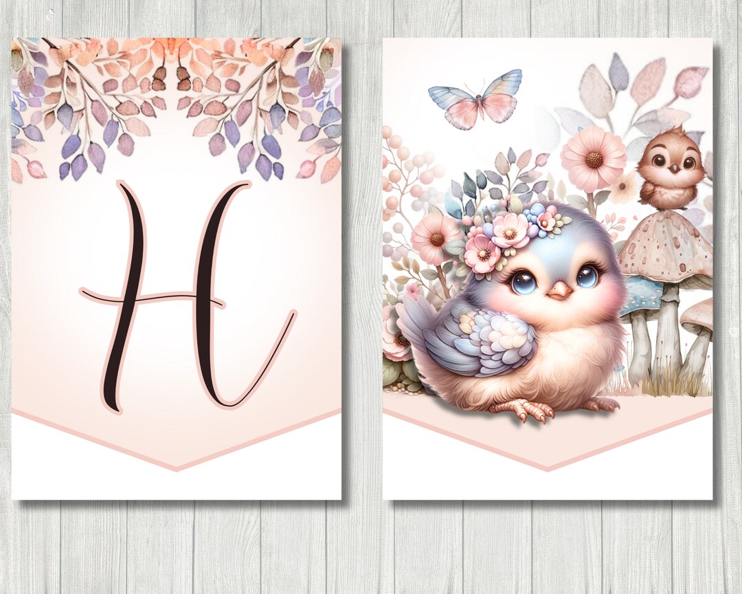 Boho Bird Birthday Banner, Printable Boho Woodland Banner, Girls ...