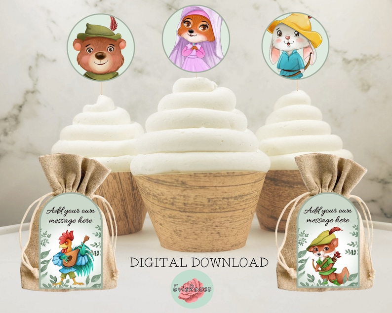 Robin Hood Tags and Toppers, Woodland Adventure Party Invite, Greenery ...