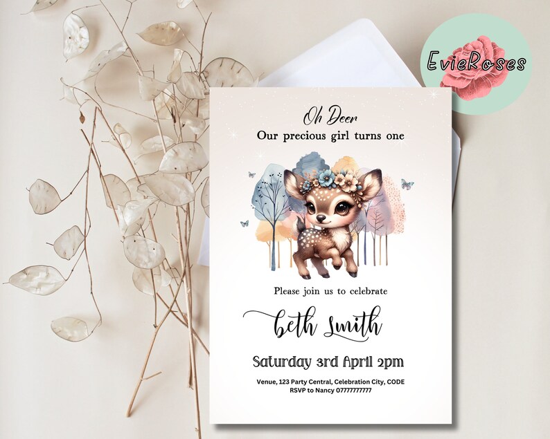 Bambi Birthday Invitation Bundle: Boho Deer Party Decor (digital Design ...