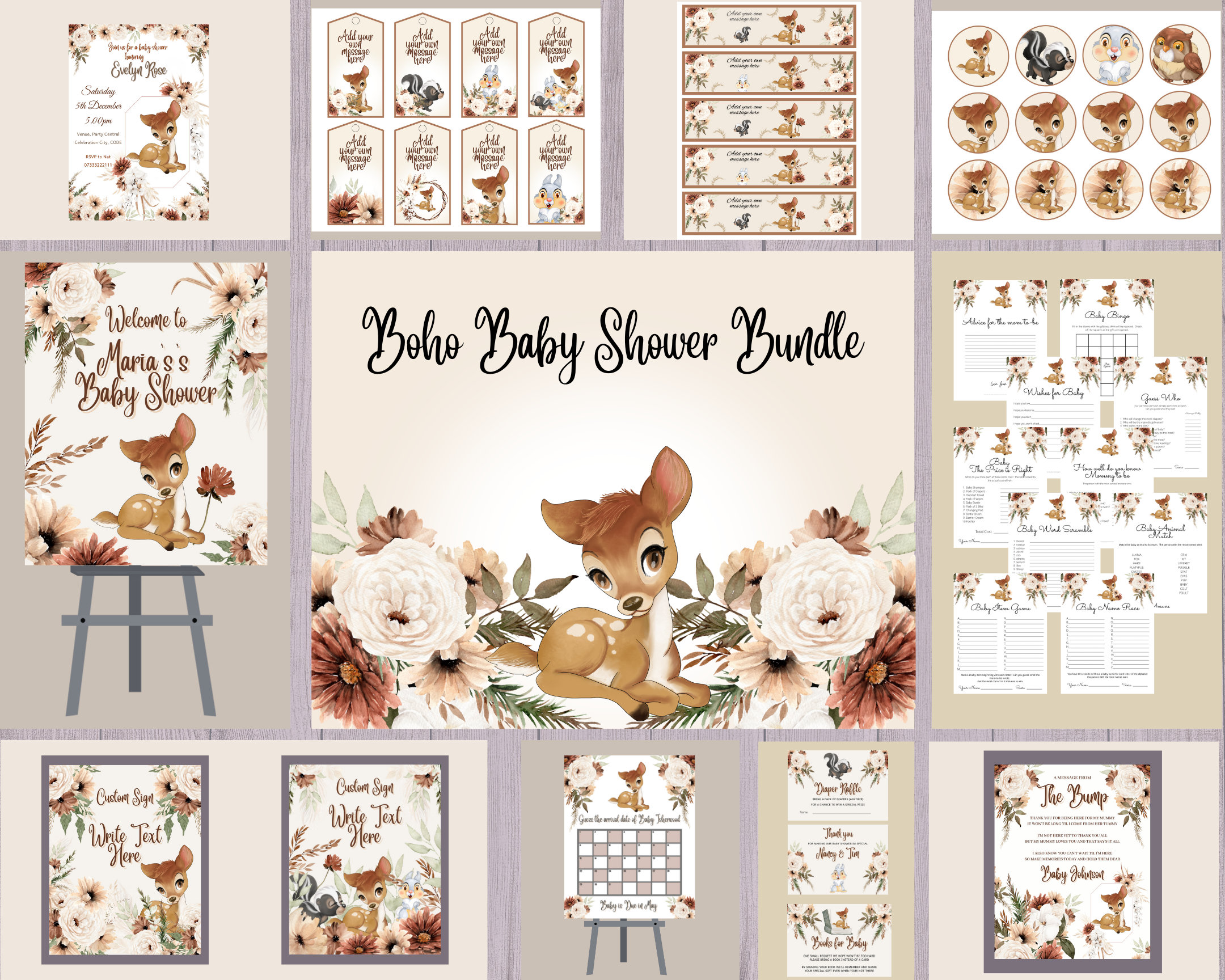Little Deer Baby Shower Bundle. Boho Deer Baby Shower Invite, Boho Baby ...