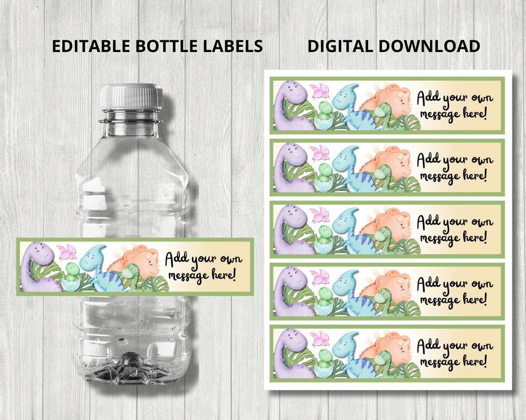 Dinosaur Bottle Labels, Colorful T-rex Party Decor, Kids Jungle Party ...