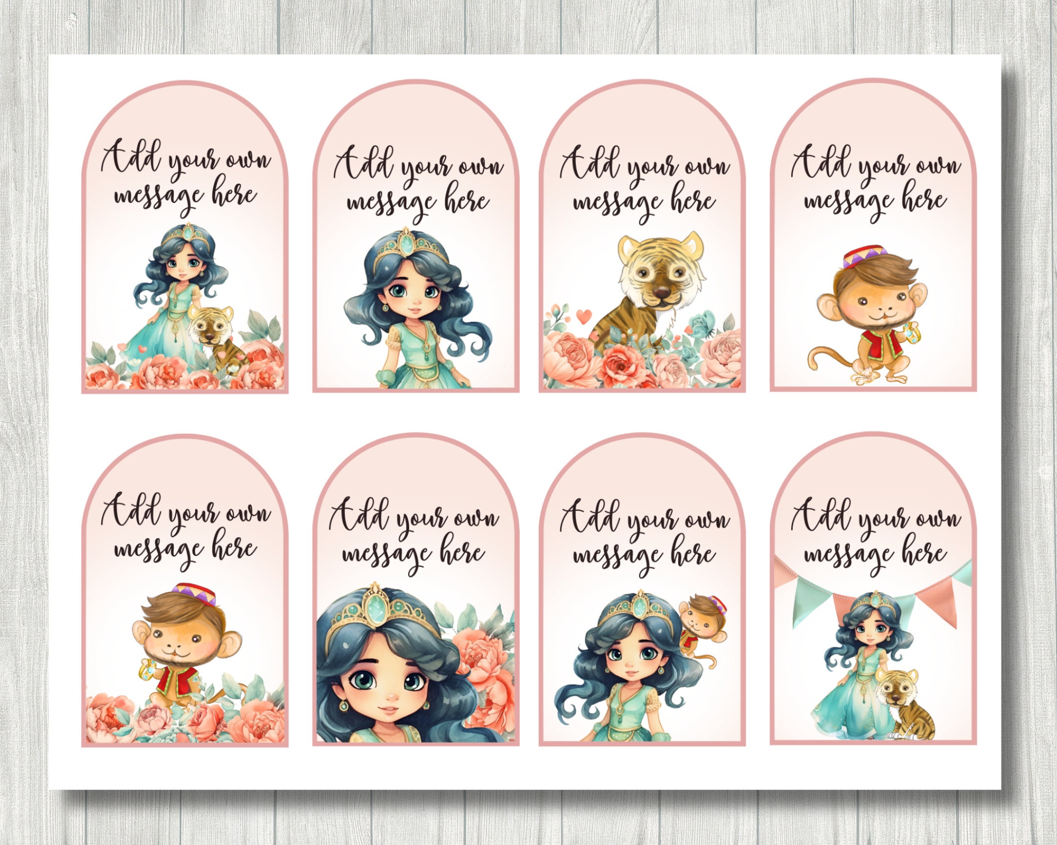 Princess Gift Tags, Pink Cupcake Toppers, Aladdin Party Decor, Girls ...