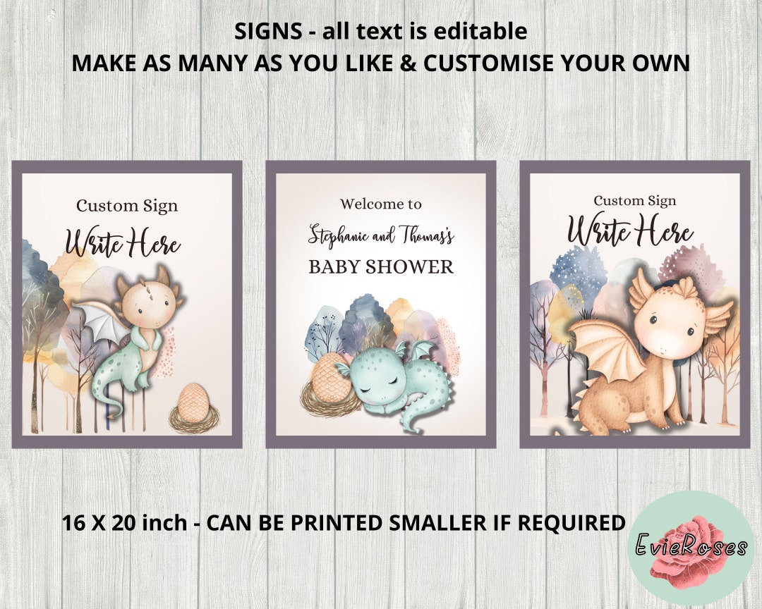 Mythical Creature Welcome Signs, Dragon Party Decor, Personalized Signs ...