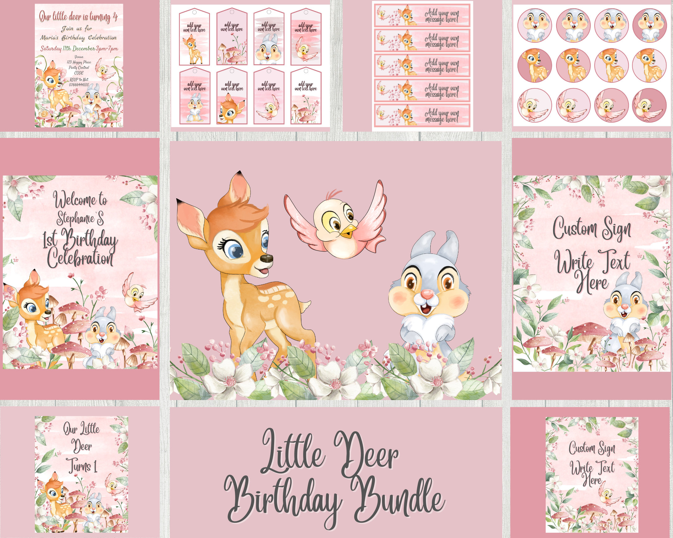 Bambi Birthday Party Bundle: Editable Signs, Tags (digital Download) - Etsy