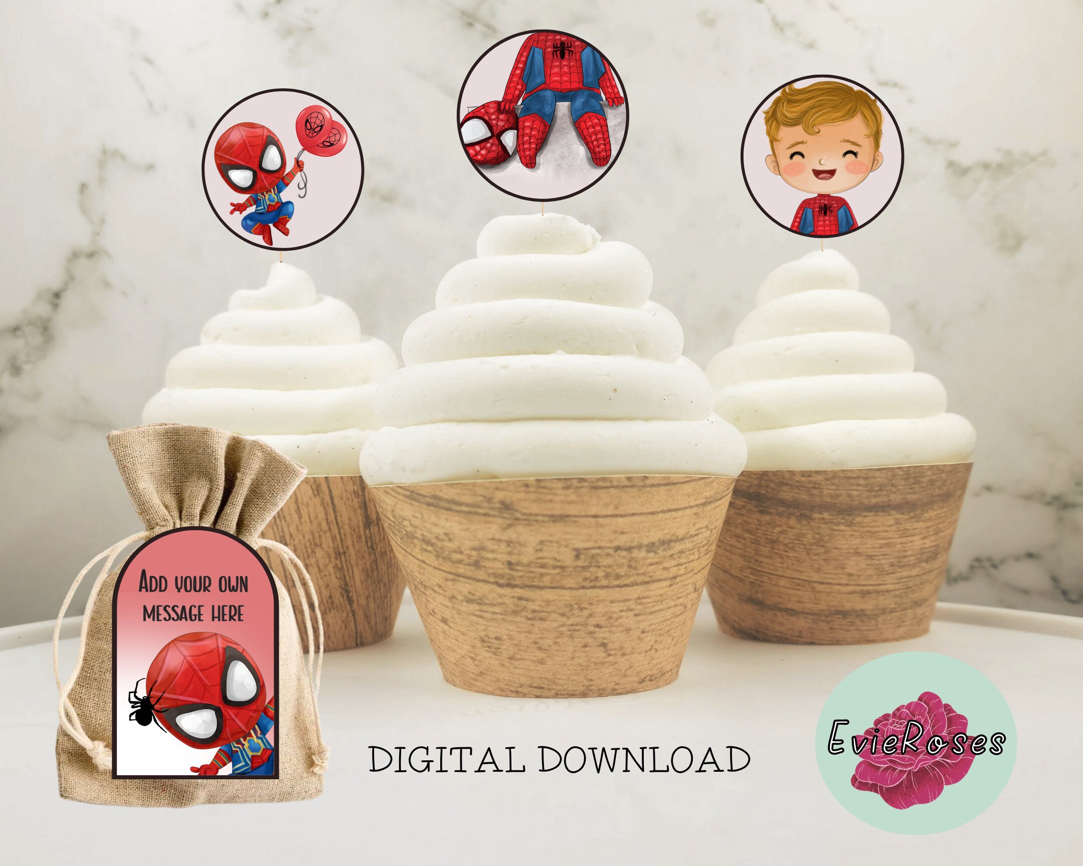 Spiderman Gift Tags Cupcake Toppers and Large Cake Topper - Etsy UK