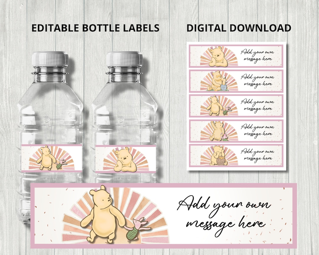 Classic Winnie the Pooh Bottle Labels, Pooh Bear Party Decor, Dusty ...