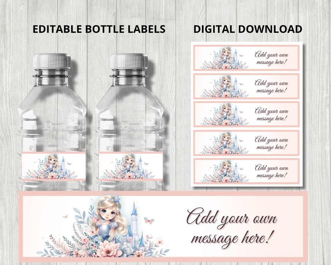Cinderella Bottle Labels, Princess Party Printable Decor, Girls ...