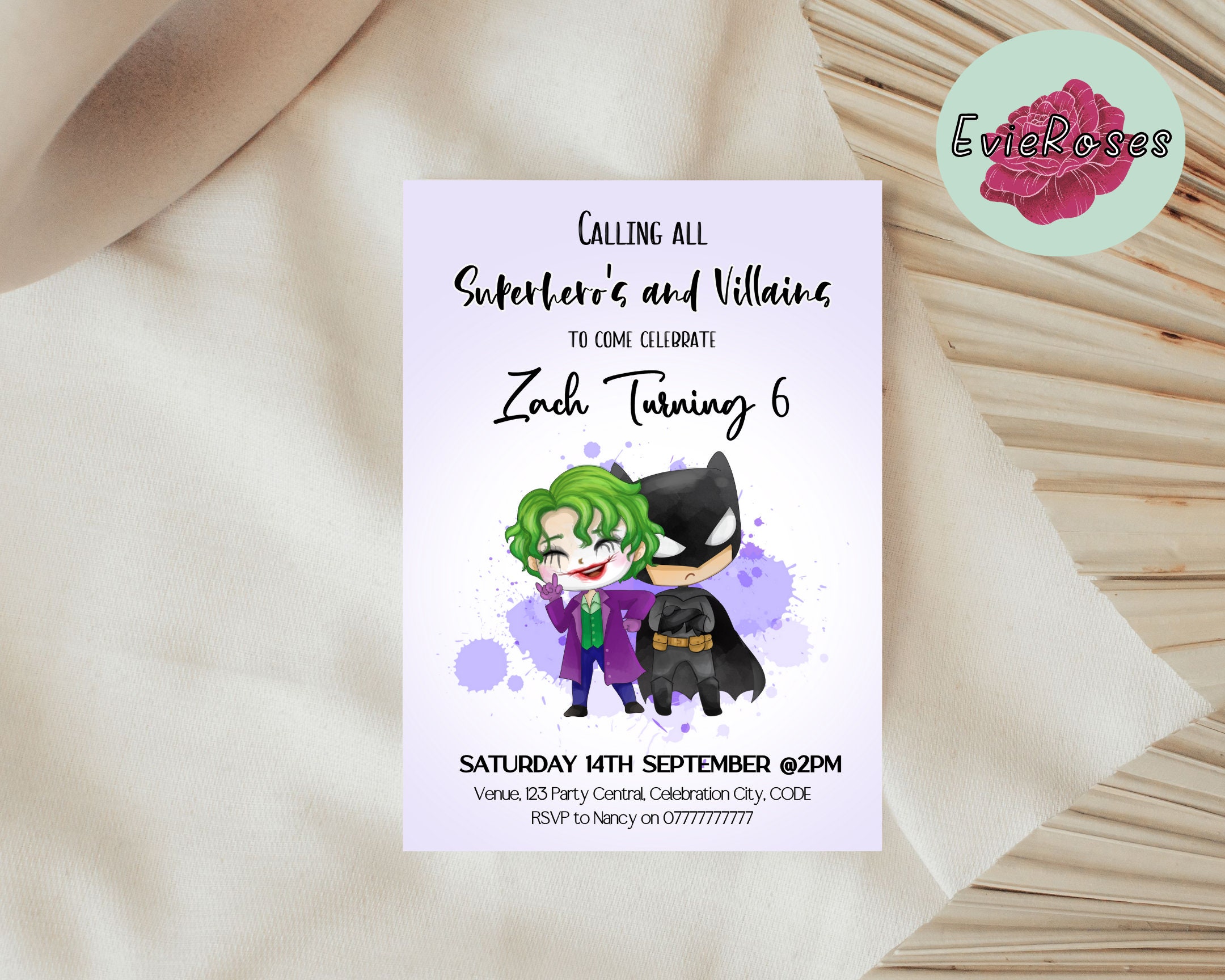 Superhero Villain Invite Cute Costume Party Text Evite Lilac - Etsy