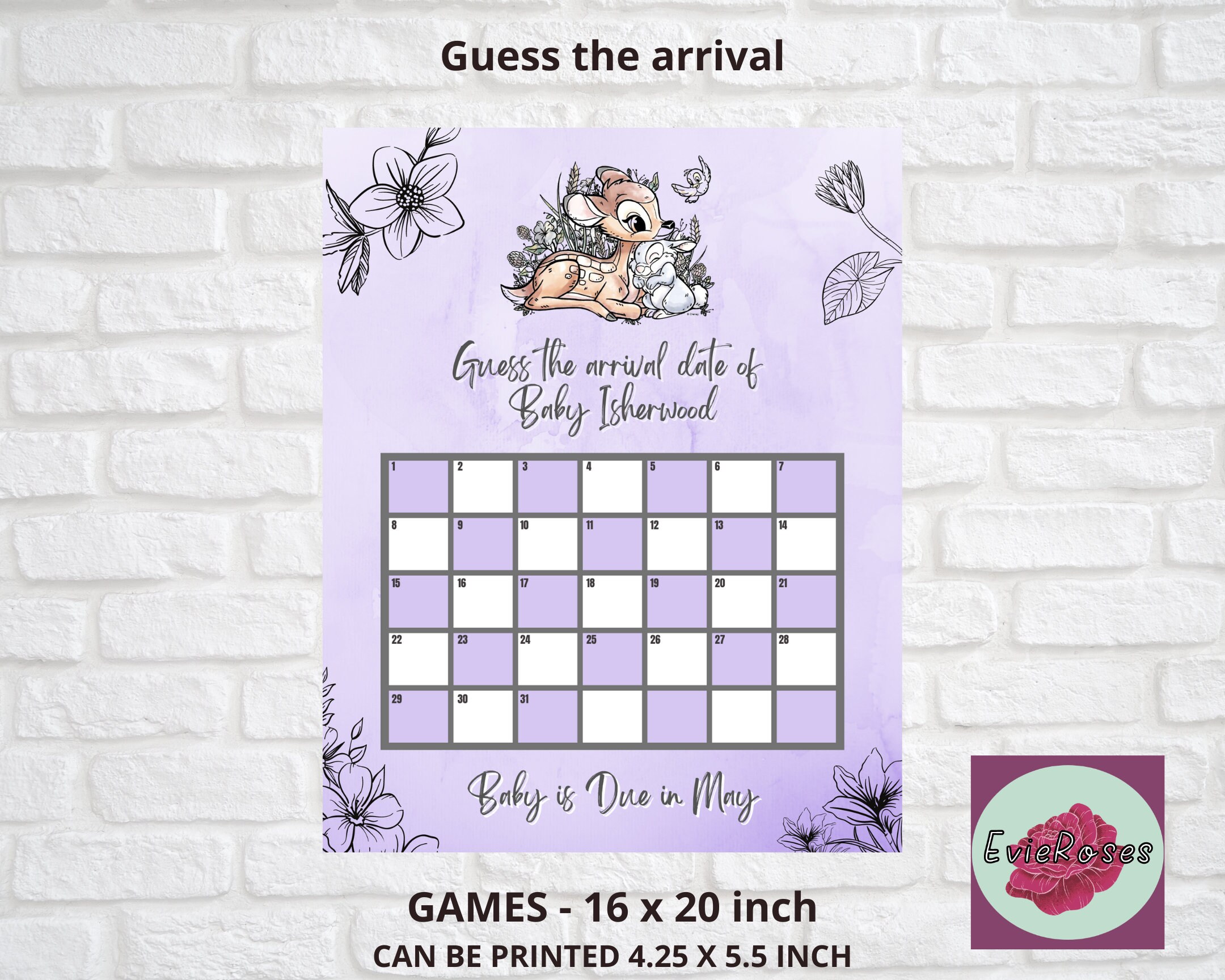 Little Deer Baby Shower Games Bundle: Lilac Purple Decor (digital ...