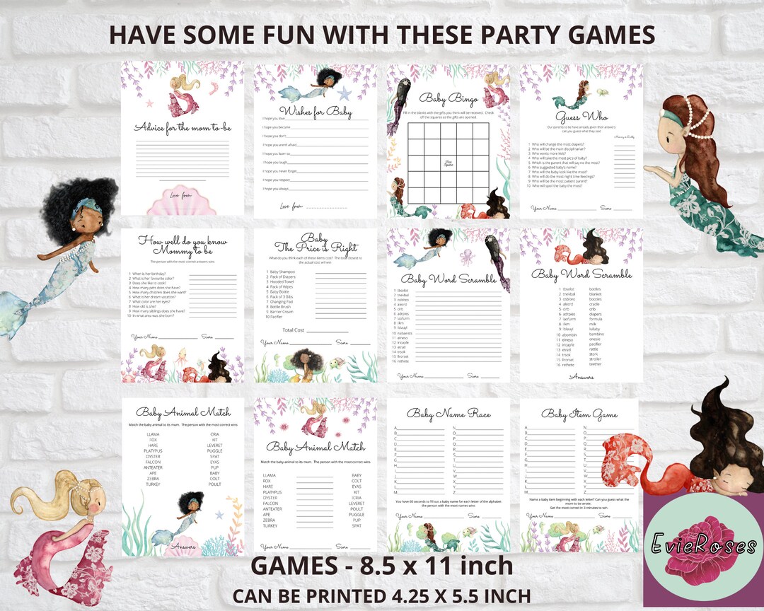 Mermaid Baby Shower Games Bundle: Under the Sea Activities (digital ...