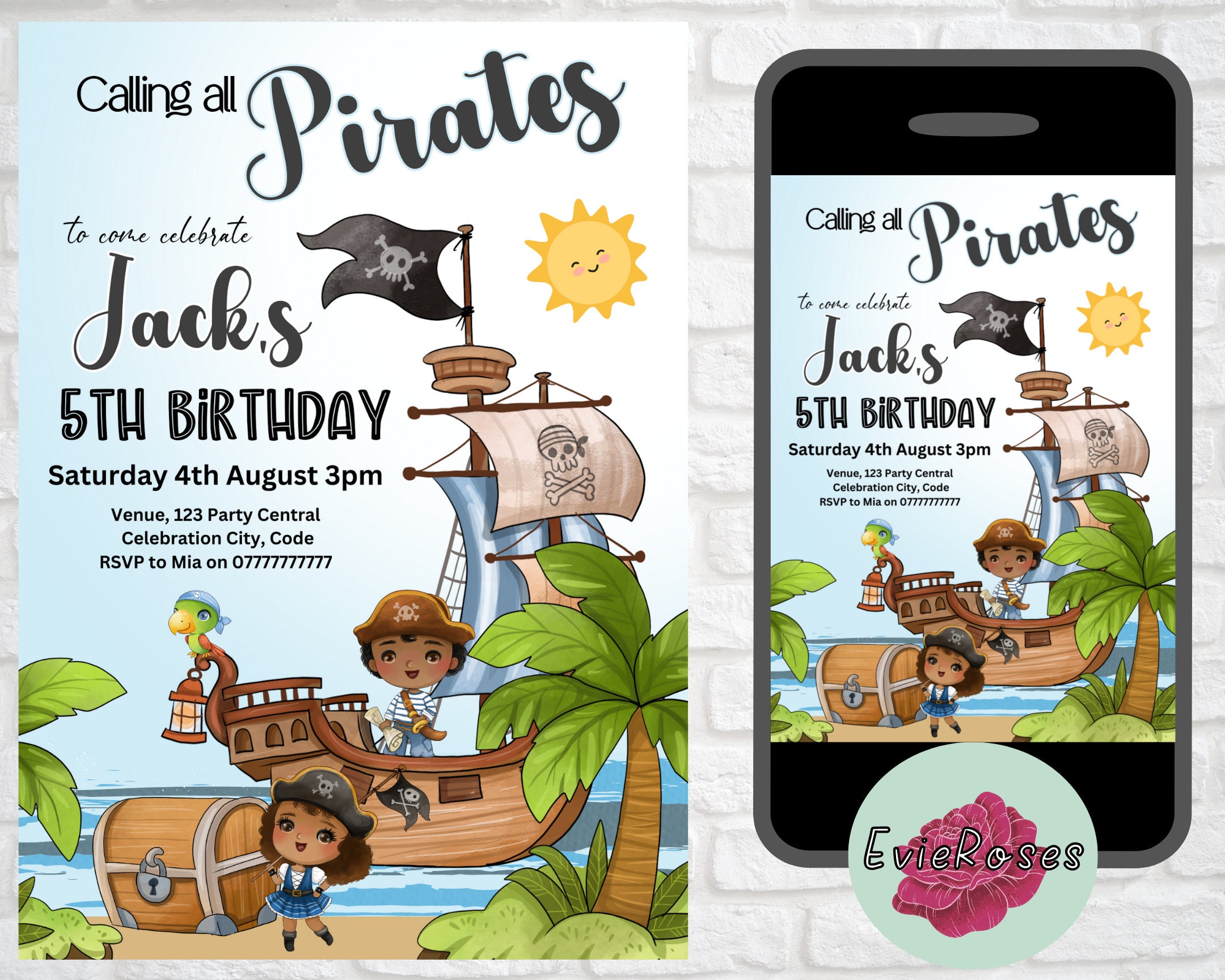Pirate Invitation, African American Pirate Party Text Evite, Digital ...