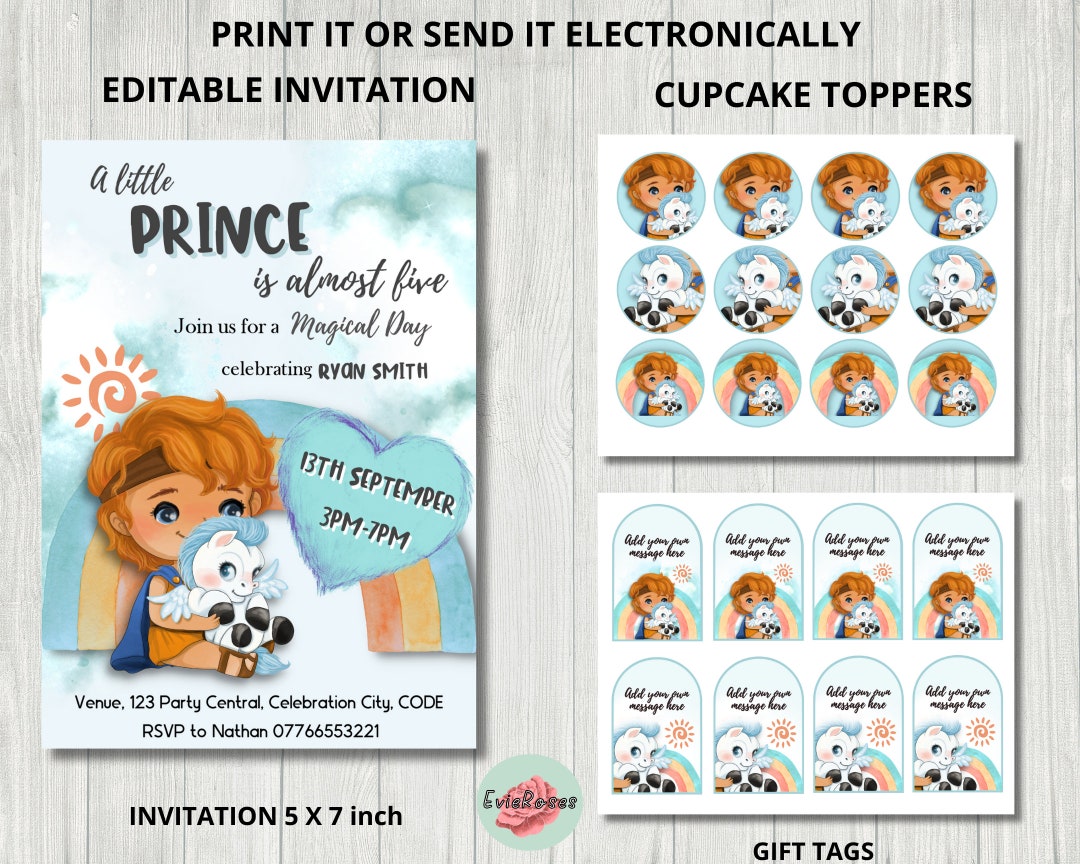 Hercules Birthday Bundle, Blue Boys Party Evite, Prince Birthday Decor ...