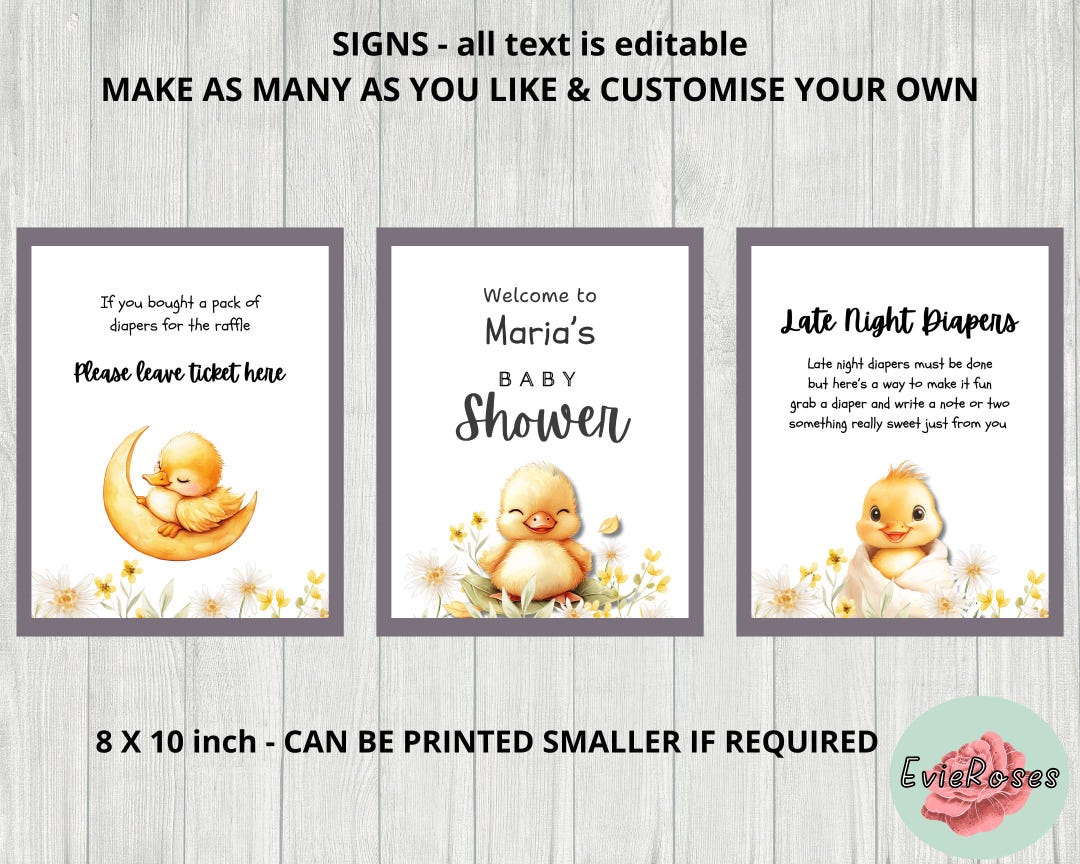 Cute Duck Welcome Sign Bundle, Printable Duckling Custom Poster, Diaper ...