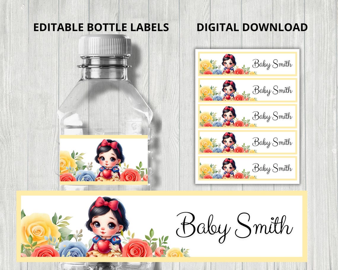 Snow White Bottle Labels: Princess Party Decor (digital Download) - Etsy