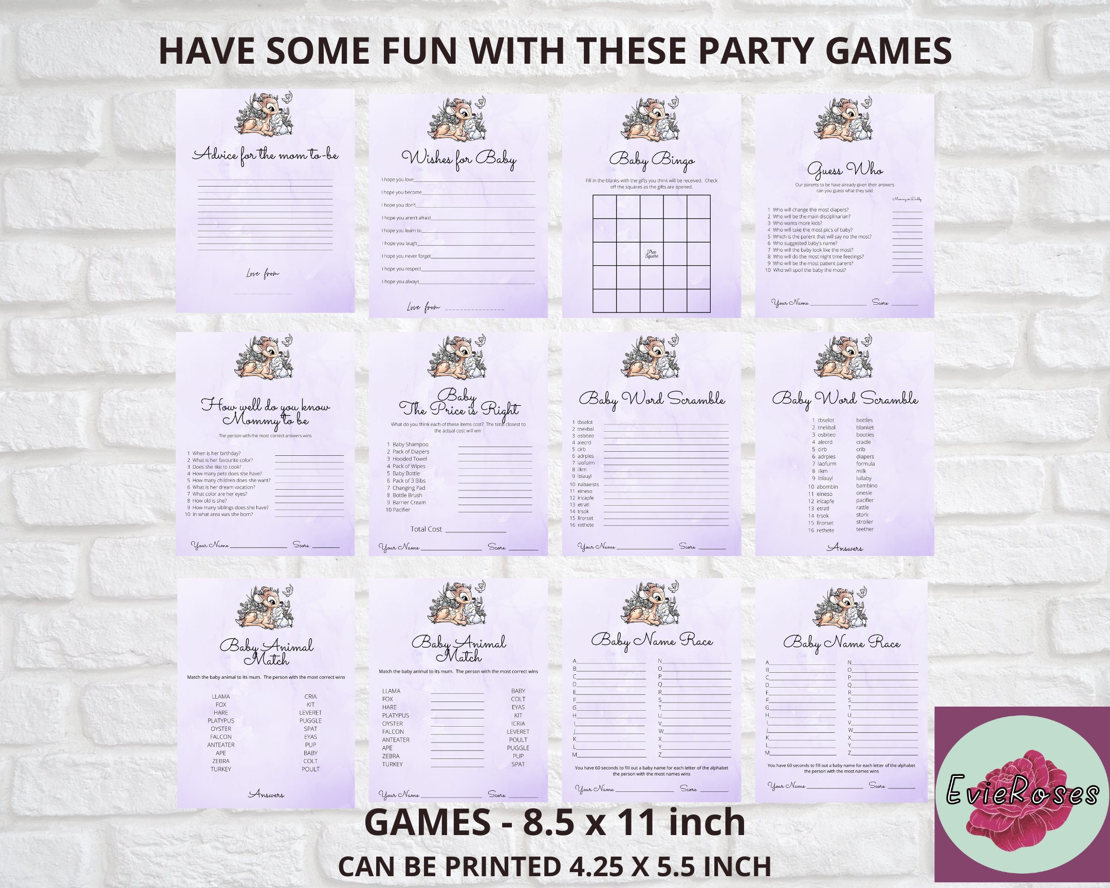 Little Deer Baby Shower Games Bundle, Cute Woodland Fun Party ...