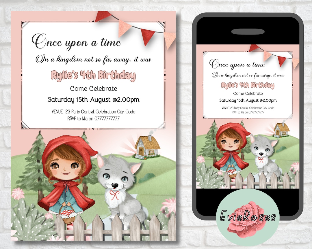 Little Red Riding Hood Invite, Kids Fable Invitation, Girls Birthday ...