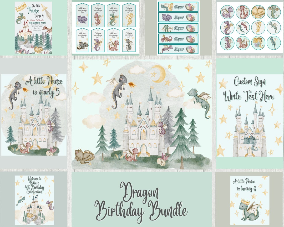 Dragon Themed Birthday Bundle, Cute Dragon Prince Printable Party ...