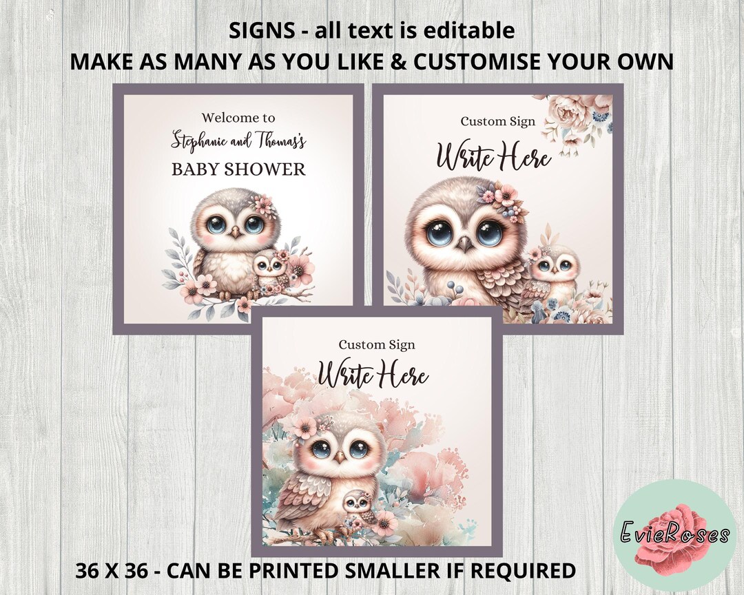 Owl Welcome Sign Pack: Neutral Bird Baby Shower Poster Bundle - Etsy